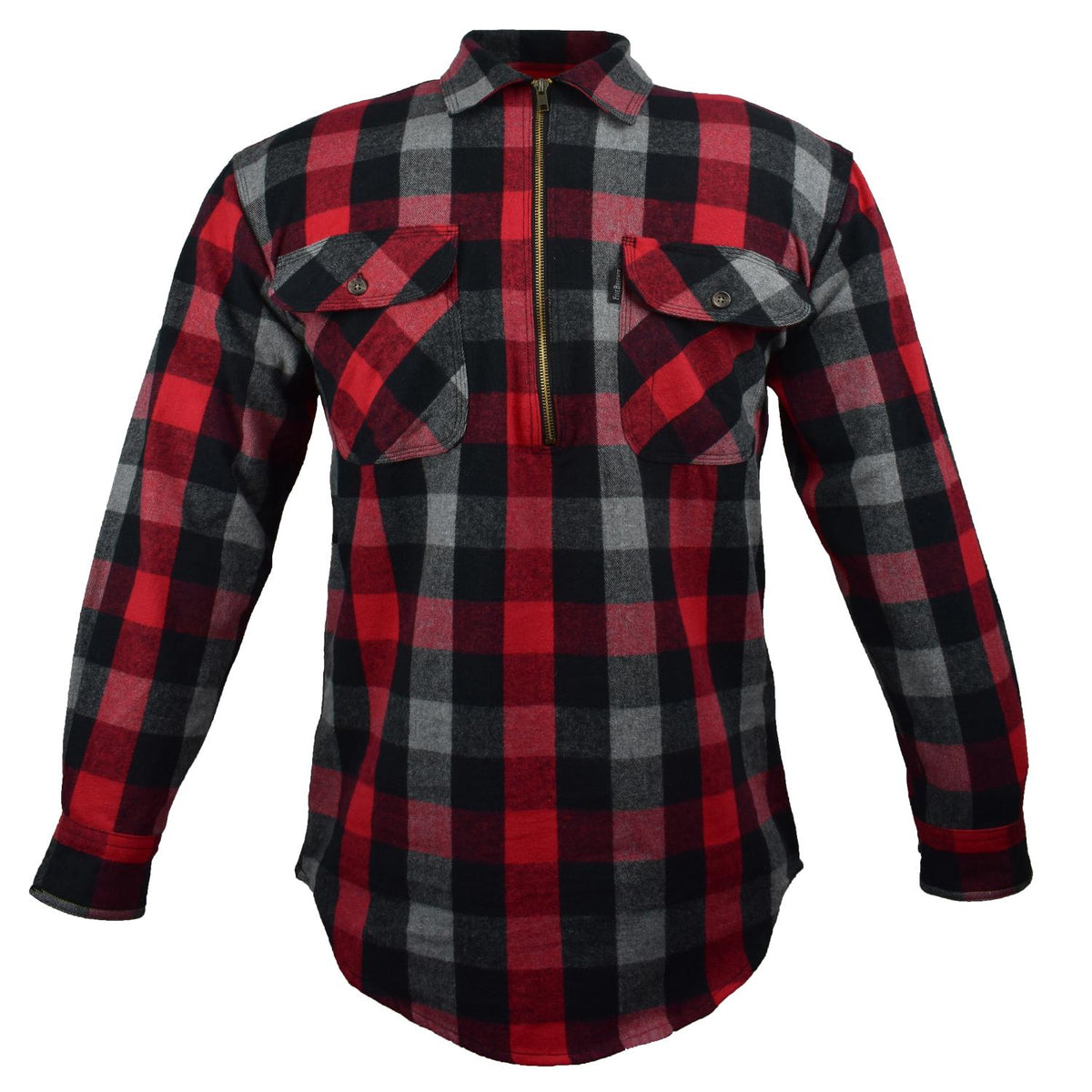 FiveBrother, ½ Zip Front Logger Flannel Shirt, 5900 PL-1 A, Red/Grey ...